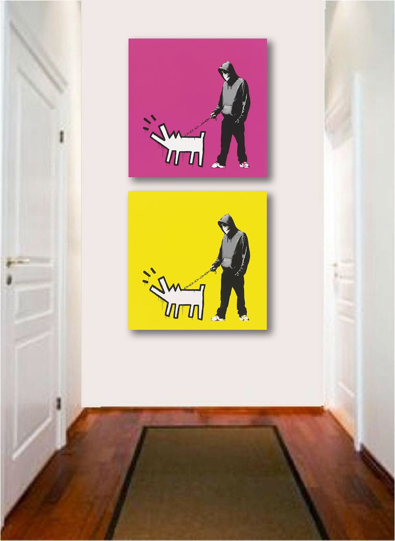 Banksy Haring Dog, Large Wall Metal Art Print Wall, Graffiti Street Art ...