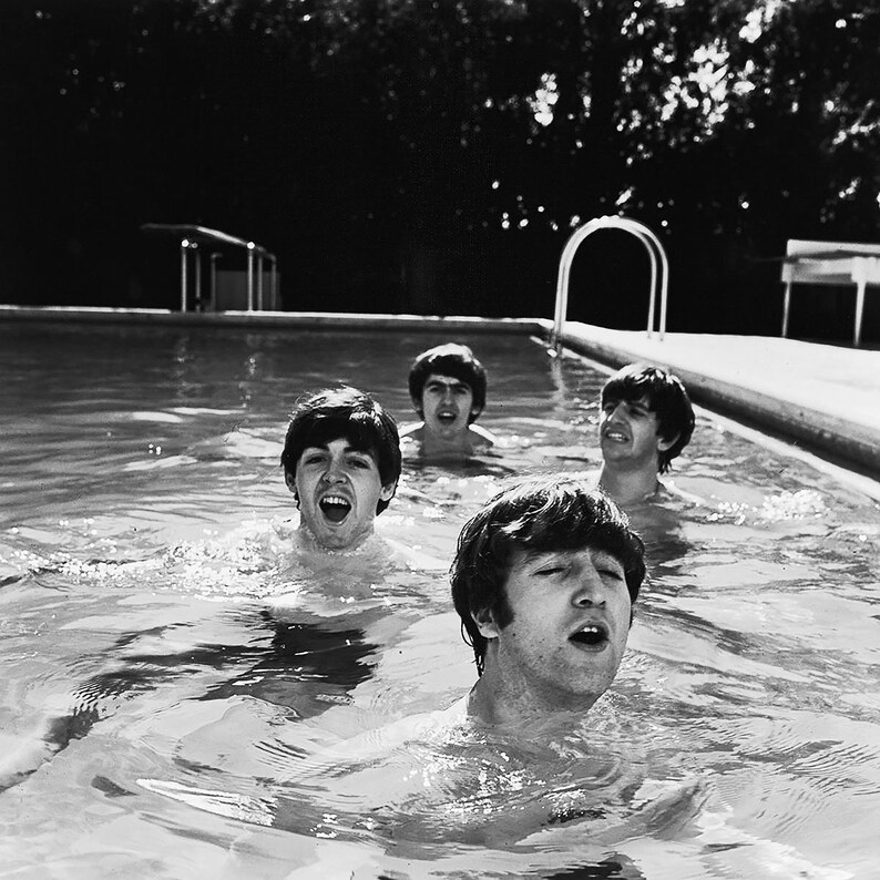 The Beatles in the Pool, Photo on Metal, Large Wall Metal Art Print for ...