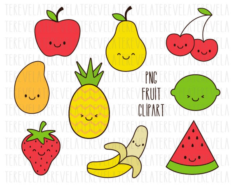 FRUITS clipart kawaii fruits clipart commercial use cute | Etsy