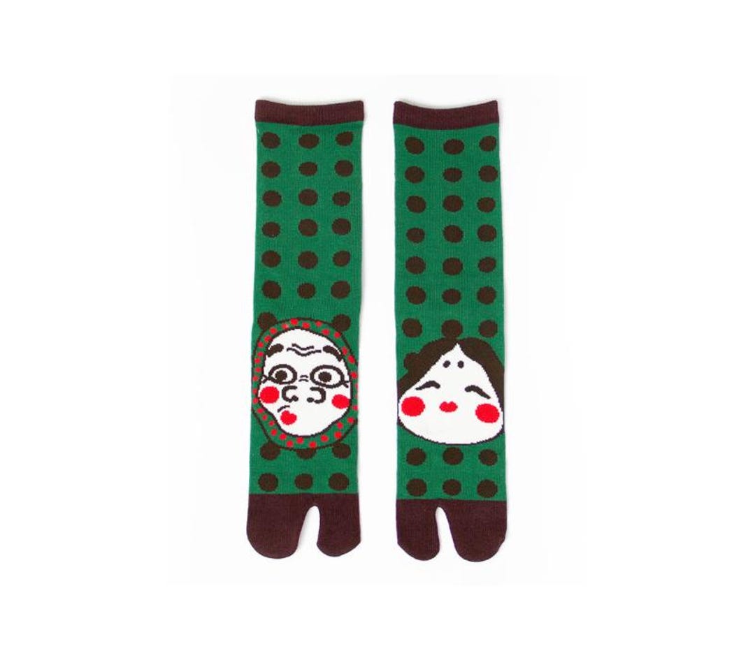 Japanese Design Hyottoko & Okame High Quality Tabi Socks / 2 Toe Socks ...