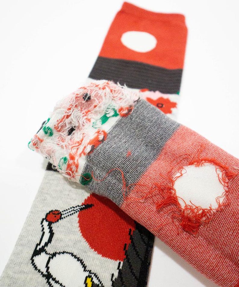 Japanese Hanafuda Tabi Socks – Crane & Floral Crew Socks | Artisan-made ...