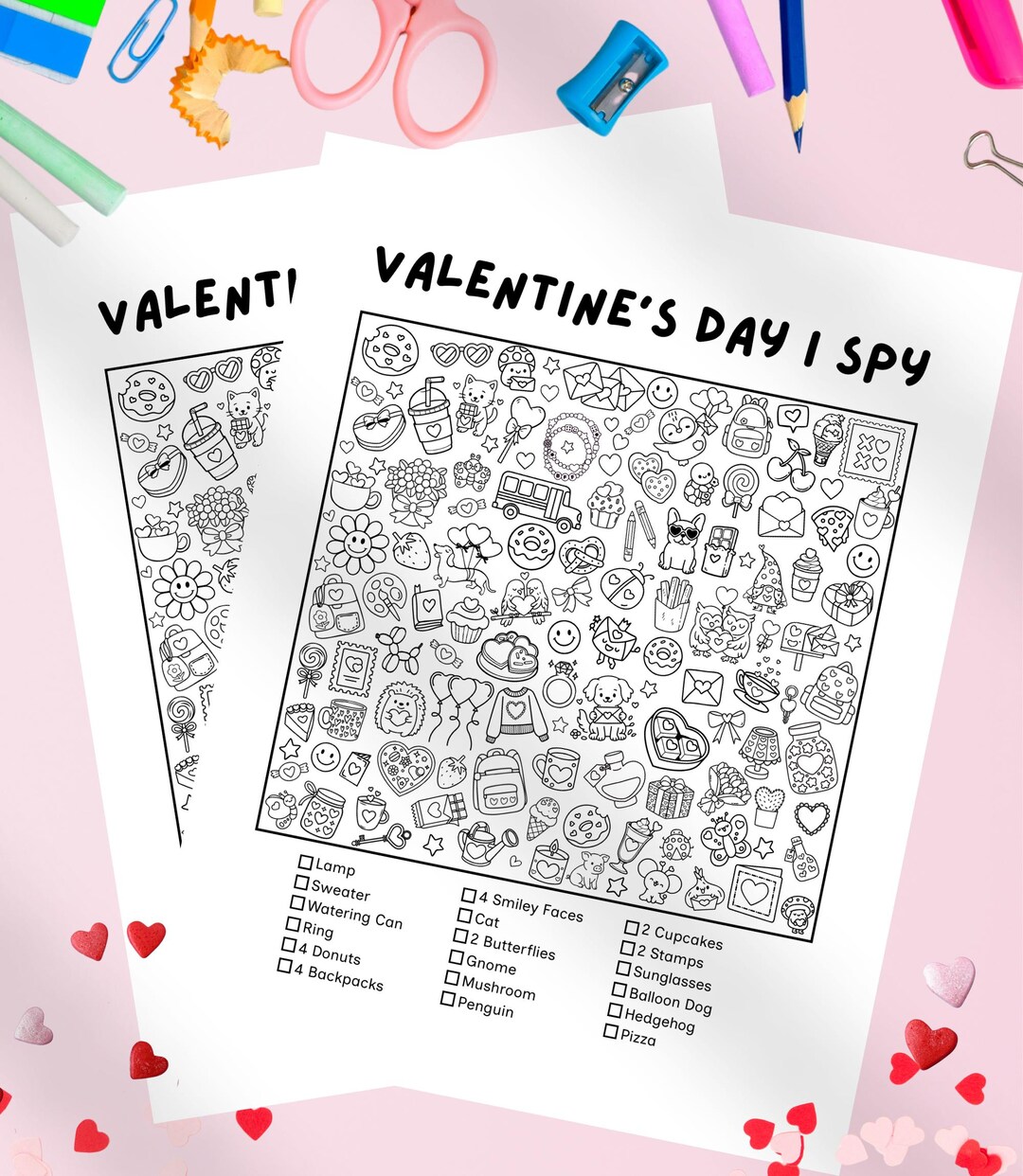 Valentine's Day I Spy Hidden Picture Search Coloring Page | Printable ...