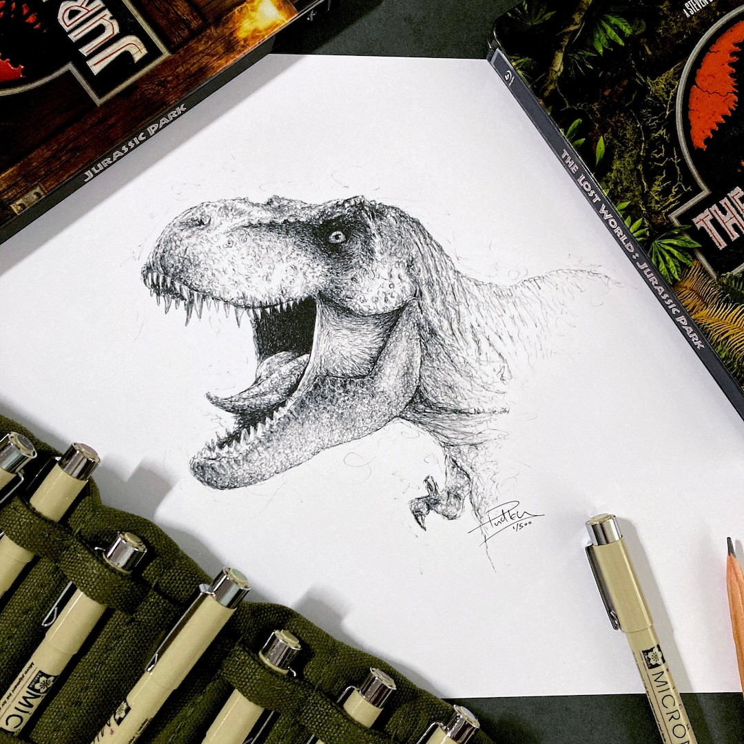Limited Edition T-rex A4 Prints, Fan Art, Pen Drawing, Art Print, Wall ...