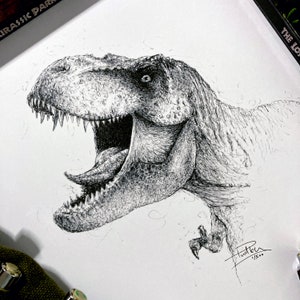 Limited Edition T-rex Pen Drawing, Jurassic Art Print (A4) - Etsy