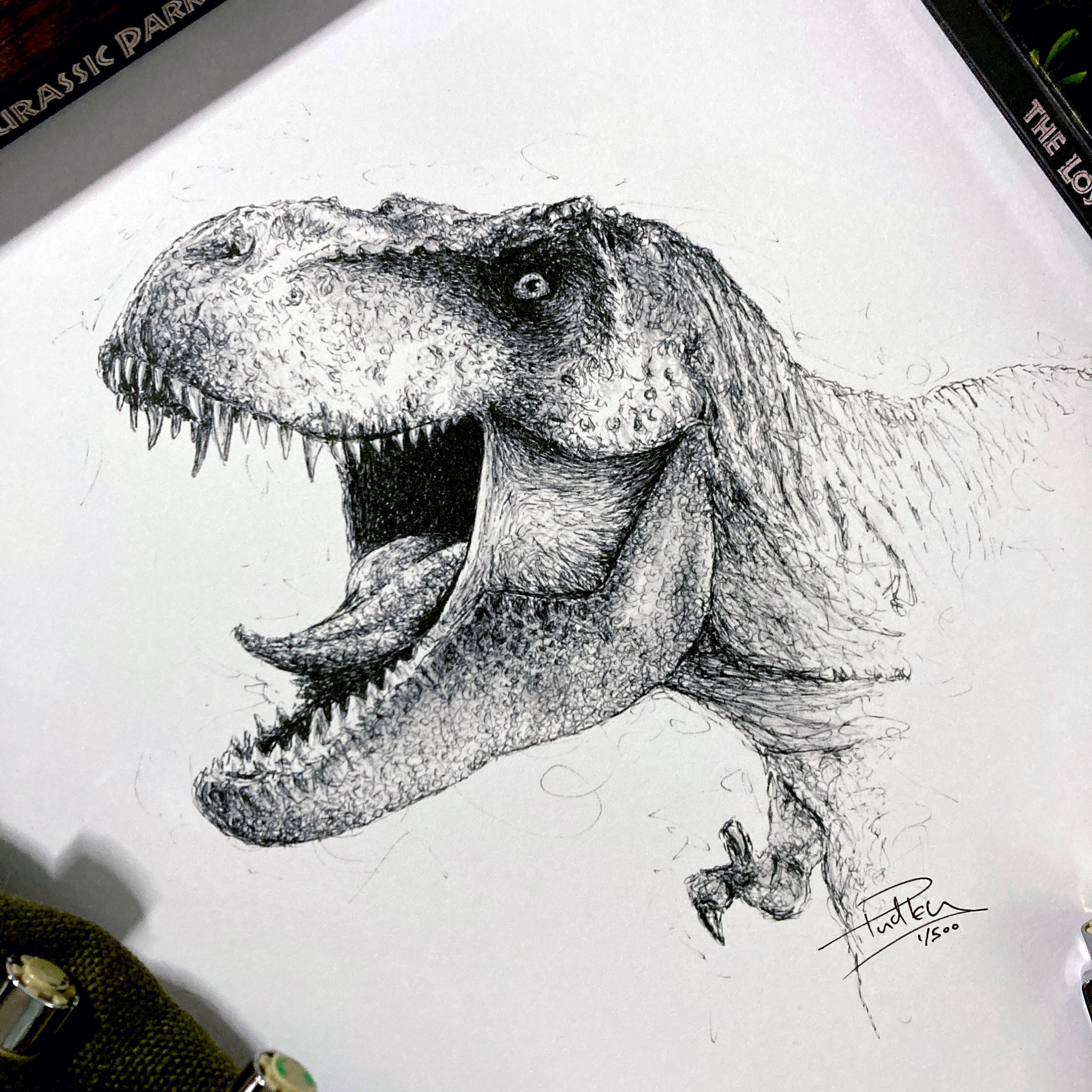 Limited Edition T-rex A4 Prints, Fan Art, Pen Drawing, Art Print, Wall ...