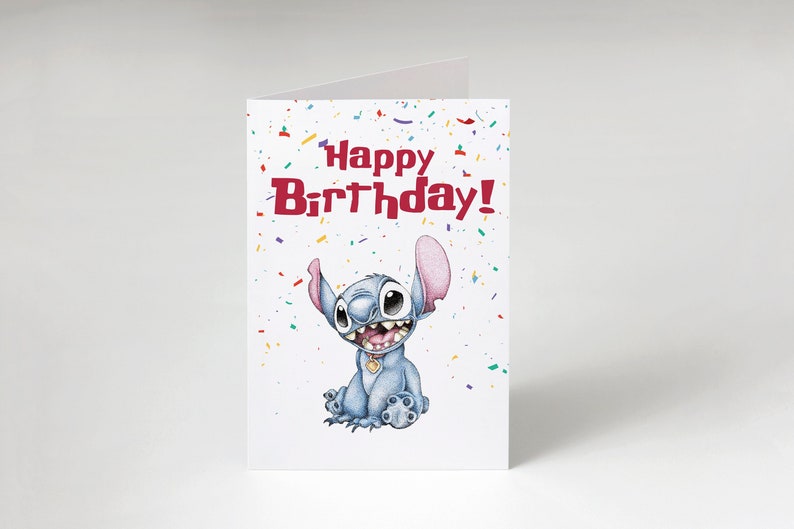 Stitch Birthday Card Art 8x6 When Folded Card for Him Card - Etsy
