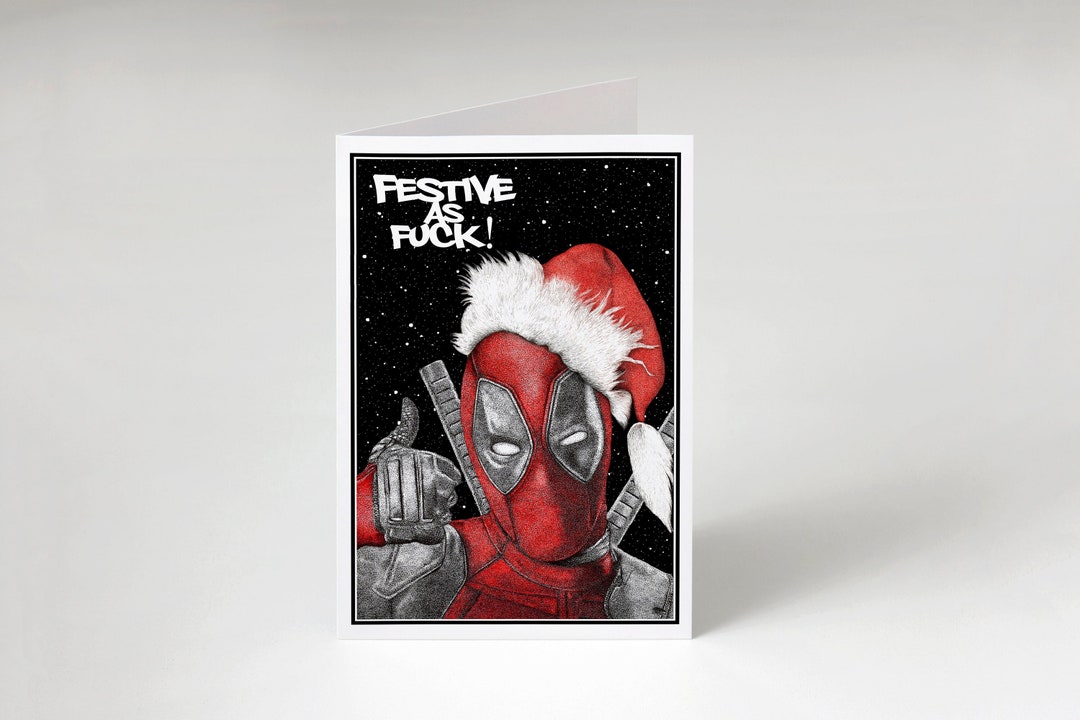 Deadpool Christmas Card, Funny Cards, Fan Art, Drawing, 8x6 When Folded ...