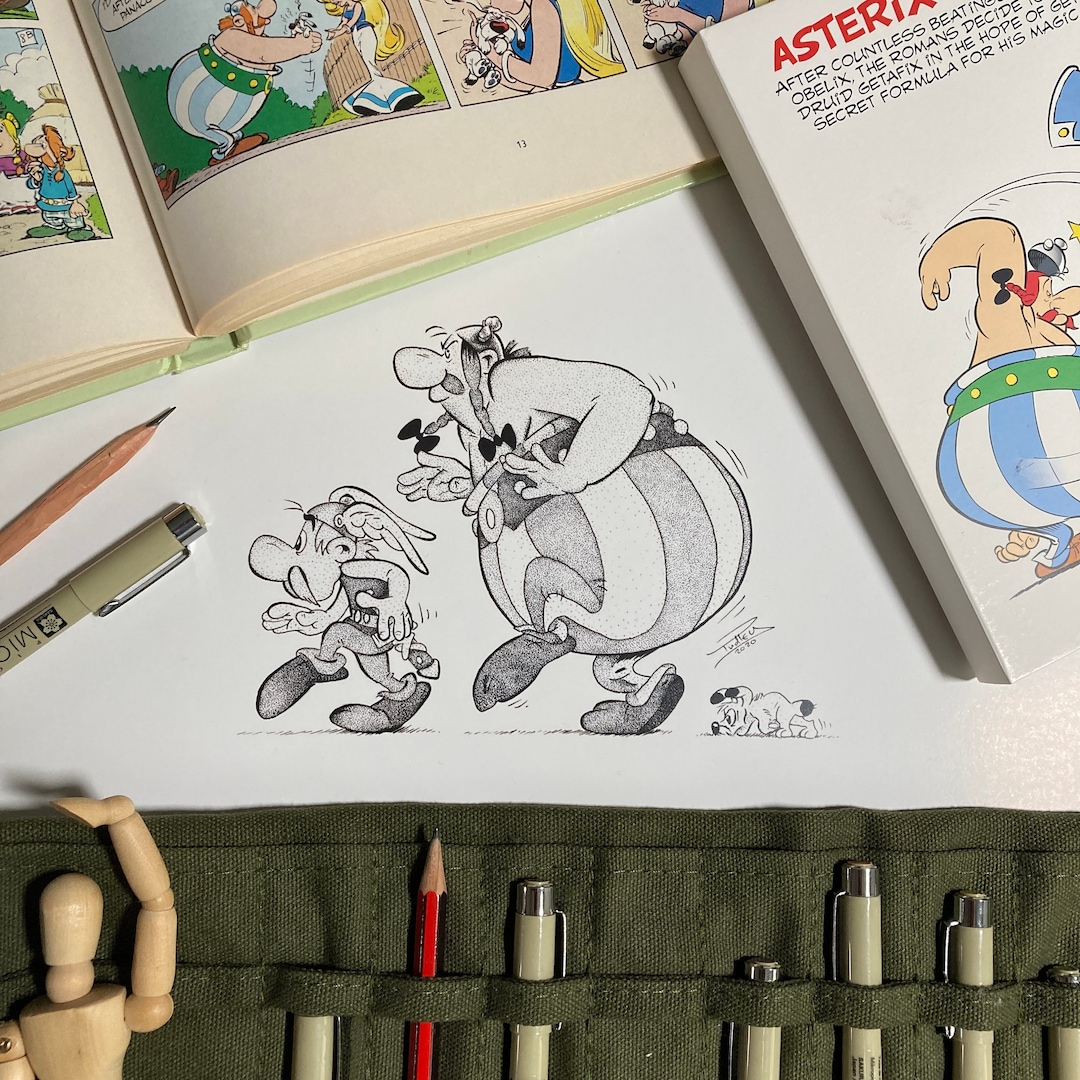 Asterix and Obelix A4 Print, Christmas Gift, Fan Art, Pen, Dogmatix ...
