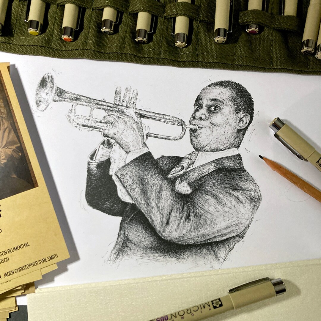 Limited Edition Louis Armstrong A4 Prints, Christmas Gift, Fan Art, Pen ...