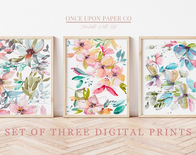 Watercolor Floral Print Set Art Prints Set of Three - Etsy