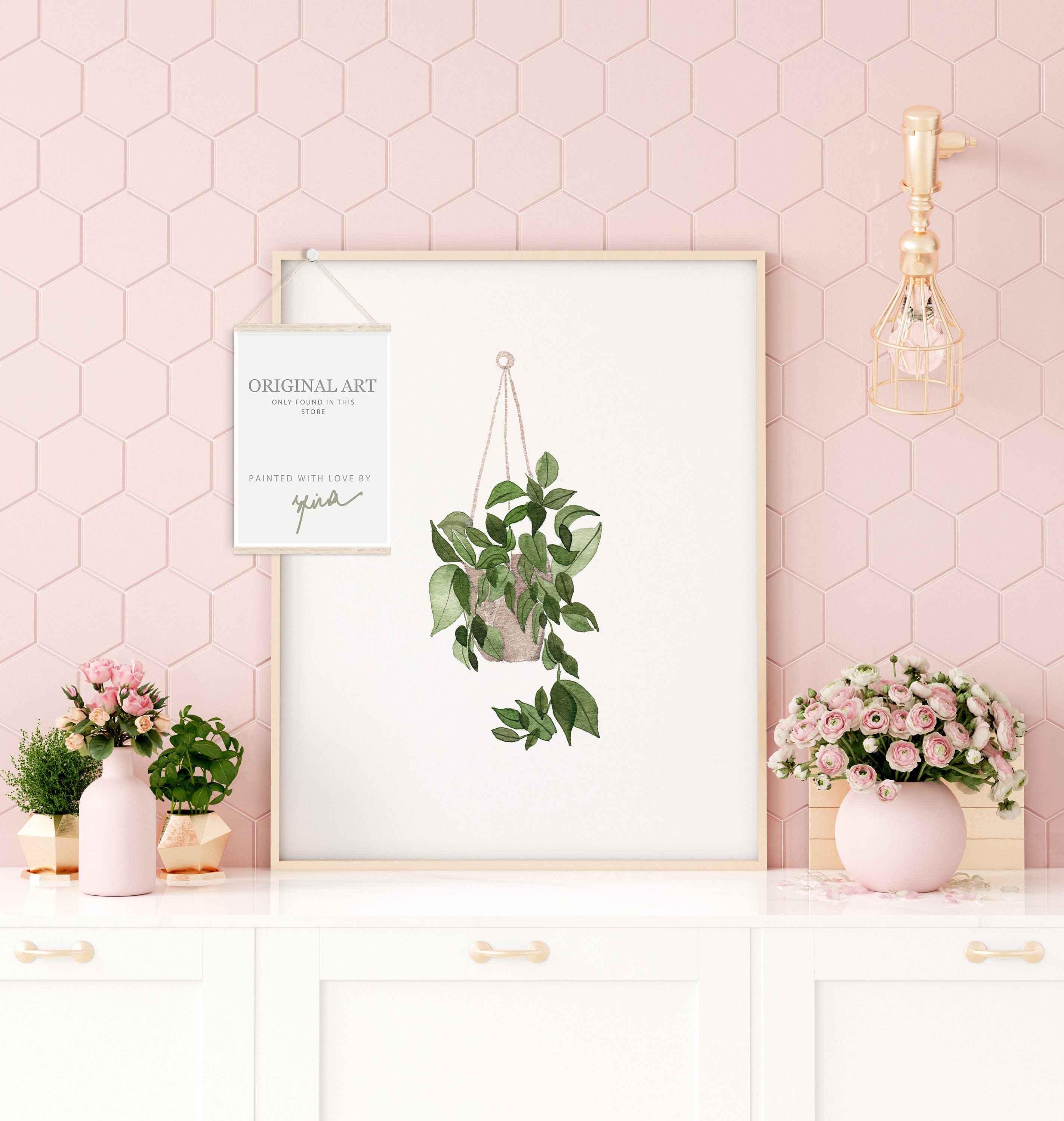 Hanging Plant Print Plant Wall Art Plant Art Green Wall - Etsy