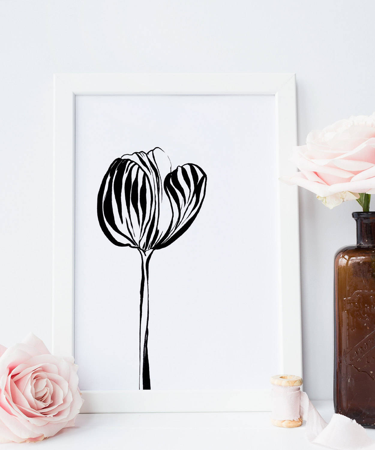 Abstract Wall Art of Tulip Flower Hand Drawn in Black Ink - Etsy Hong Kong