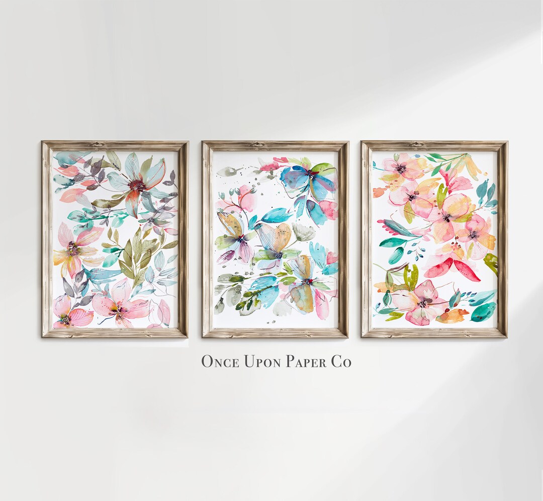 Watercolor Floral Print Set, Art Prints, Set of Three, Watercolor Wall ...