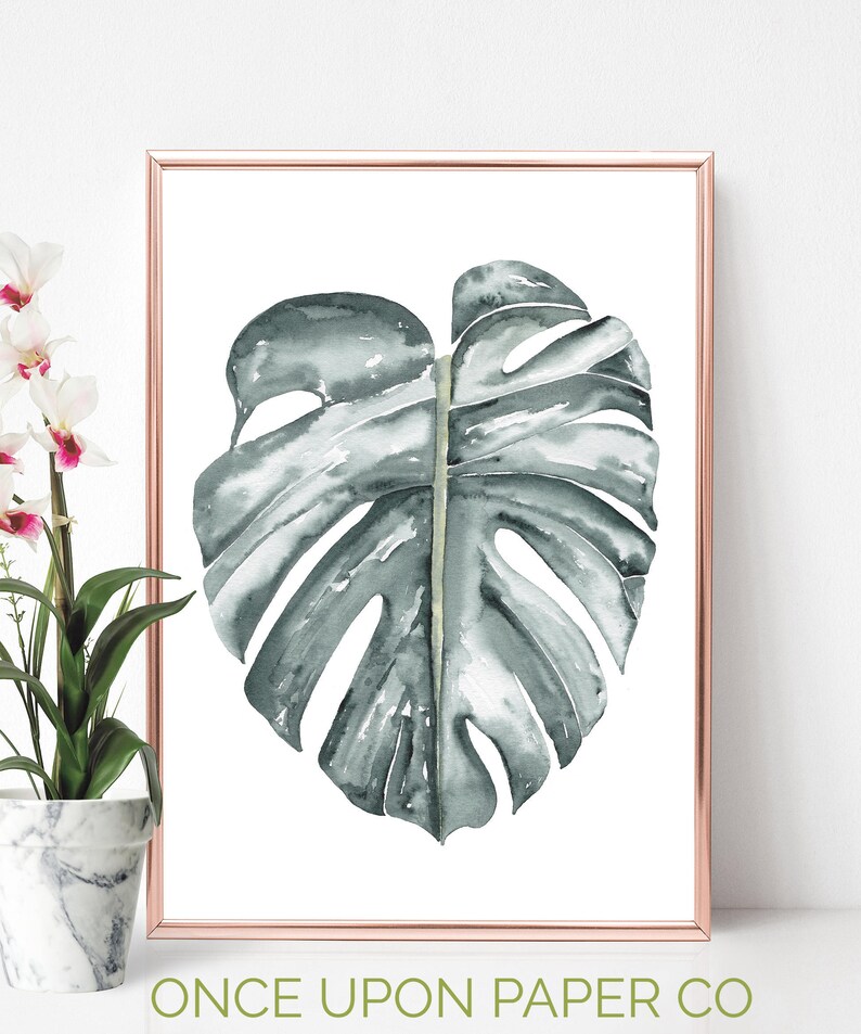 Monstera Leaf Tropical Wall Art Watercolor Print Tropical | Etsy