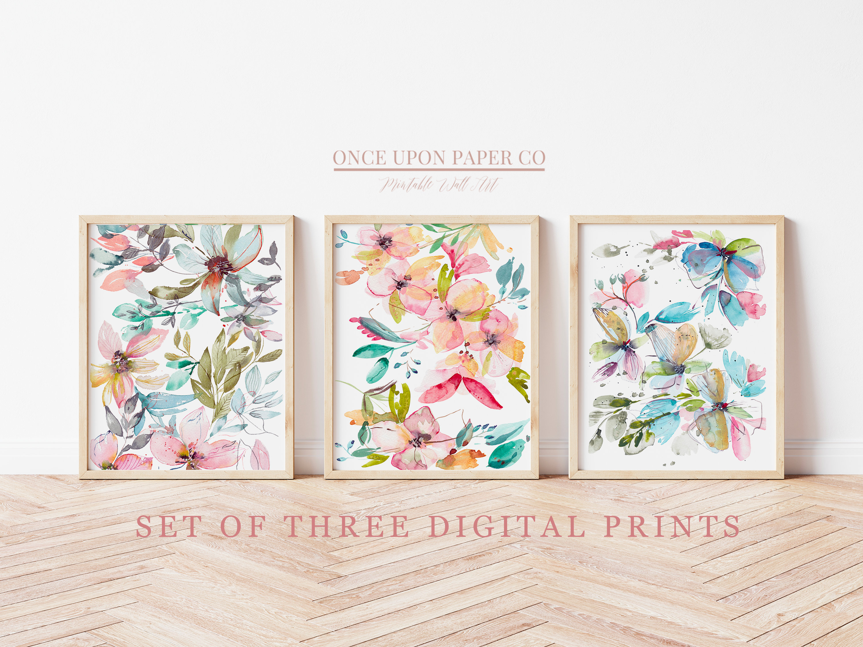 Watercolor Floral Print Set Art Prints Set of Three | Etsy