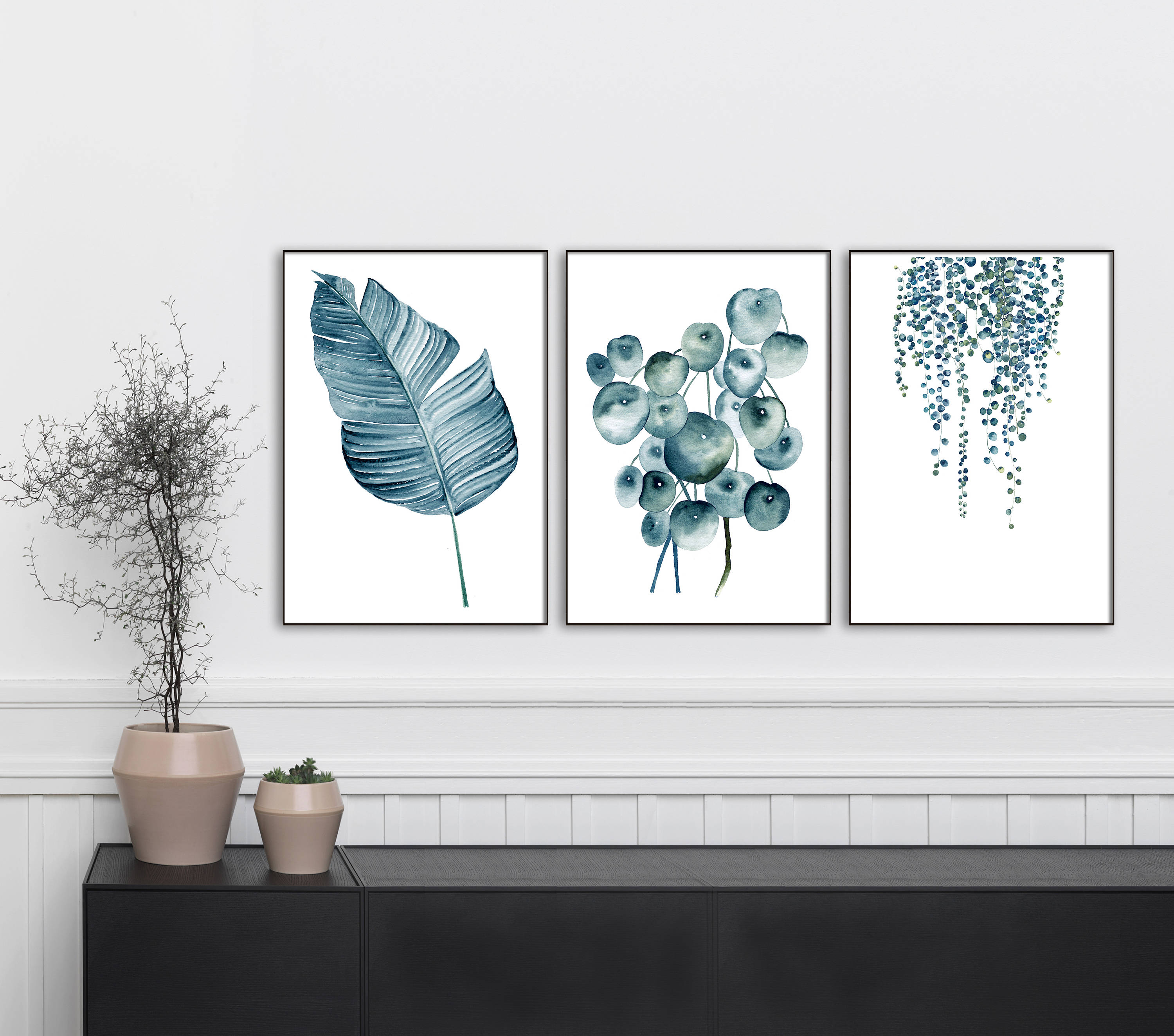 Blue art prints large statement art Watercolour palette | Etsy