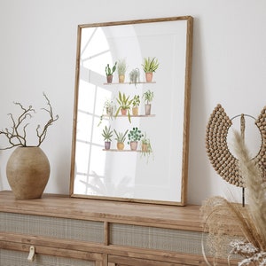 Watercolor House Plant Print: Cactus Shelf Poster (digital Download) - Etsy