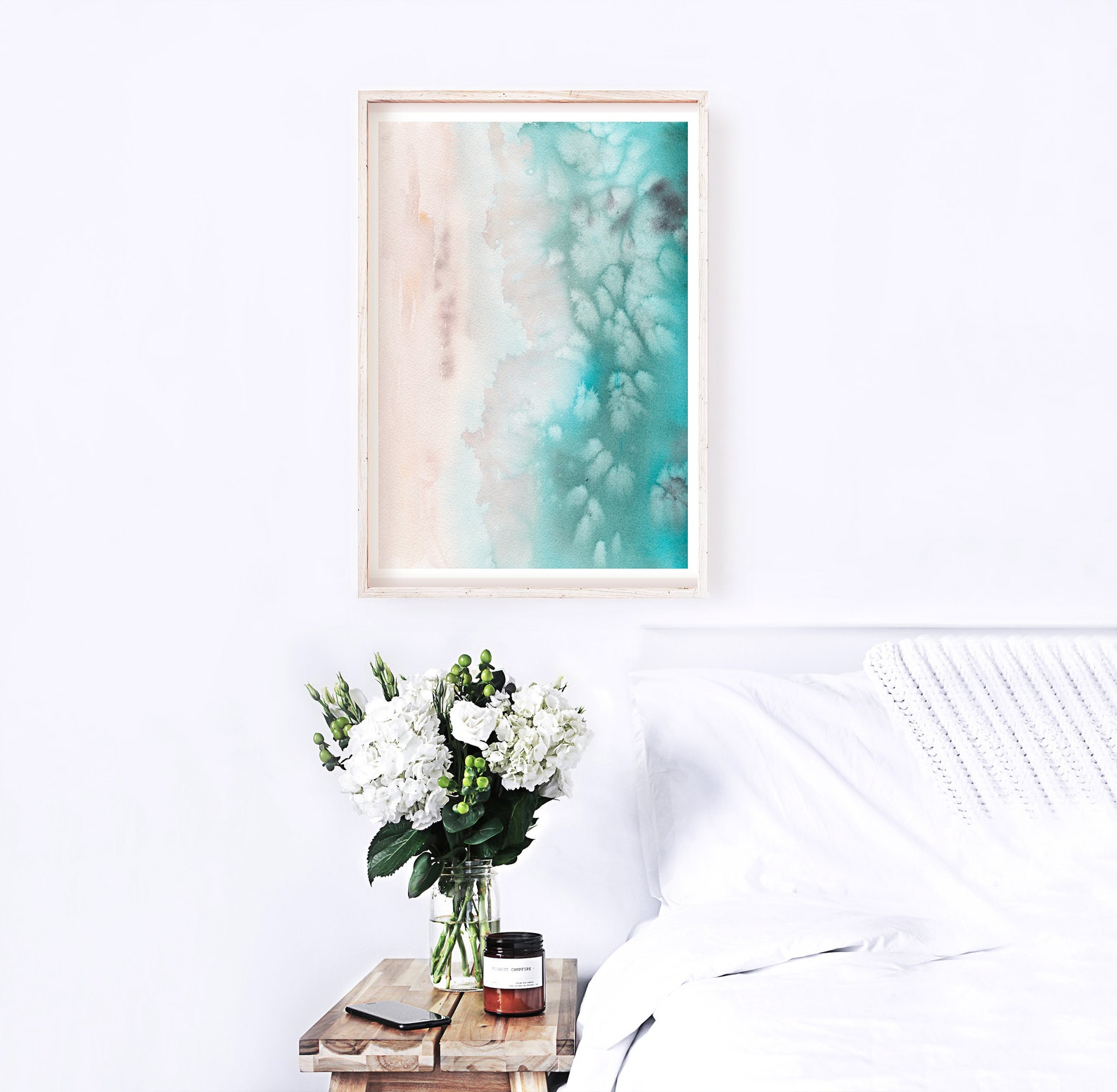 Turquoise watercolor ocean art print watercolor art modern | Etsy