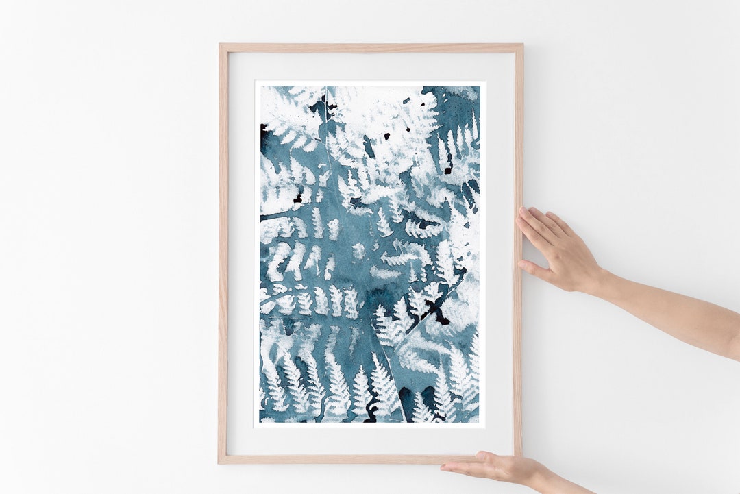 Abstract Blue Fern Print in Watercolor Watercolor Print - Etsy
