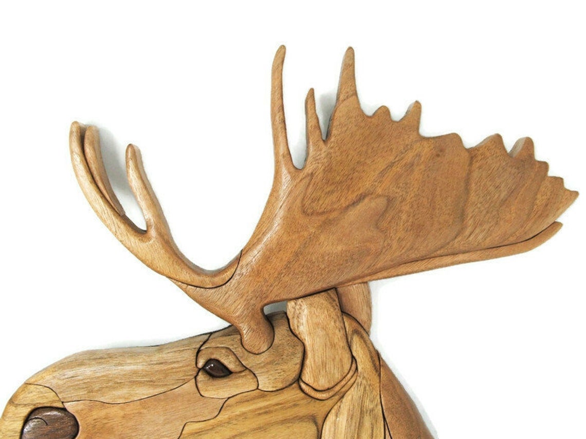 Moose Intarsia wood art trophy moose - Etsy Italia