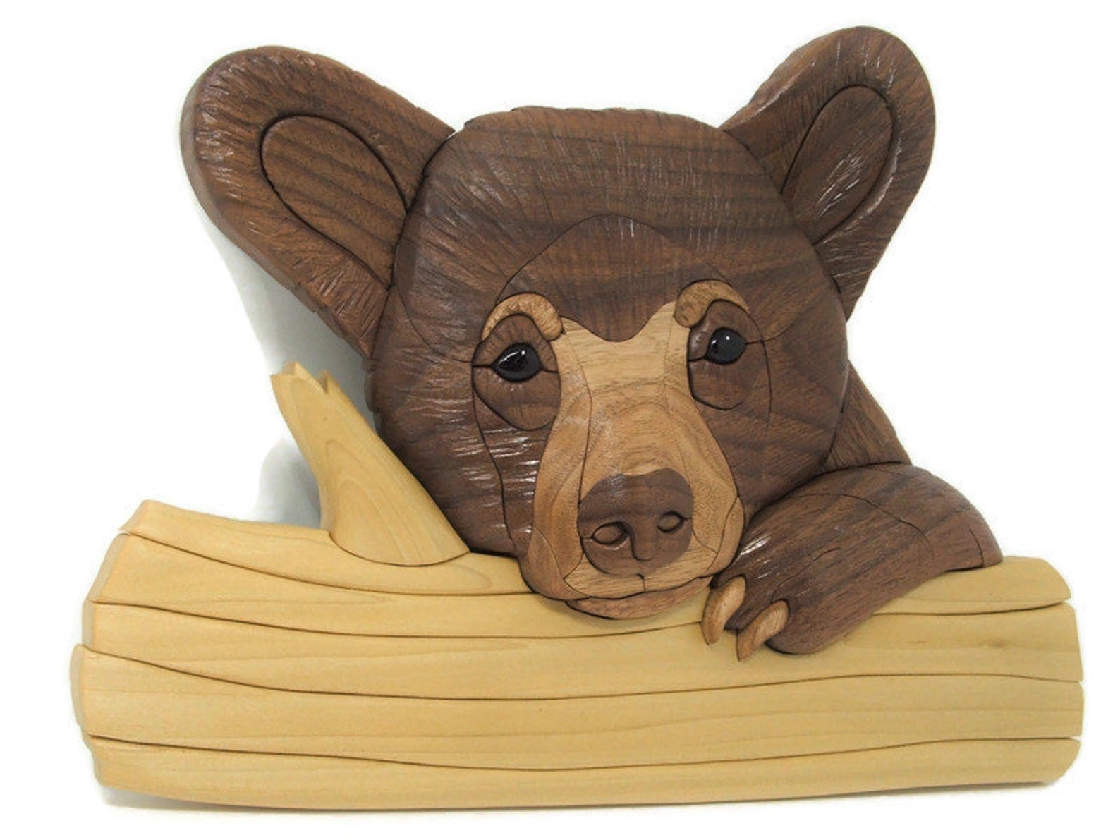Bear Cub Wood Sculpture Intarsia Style Wood Art - Etsy