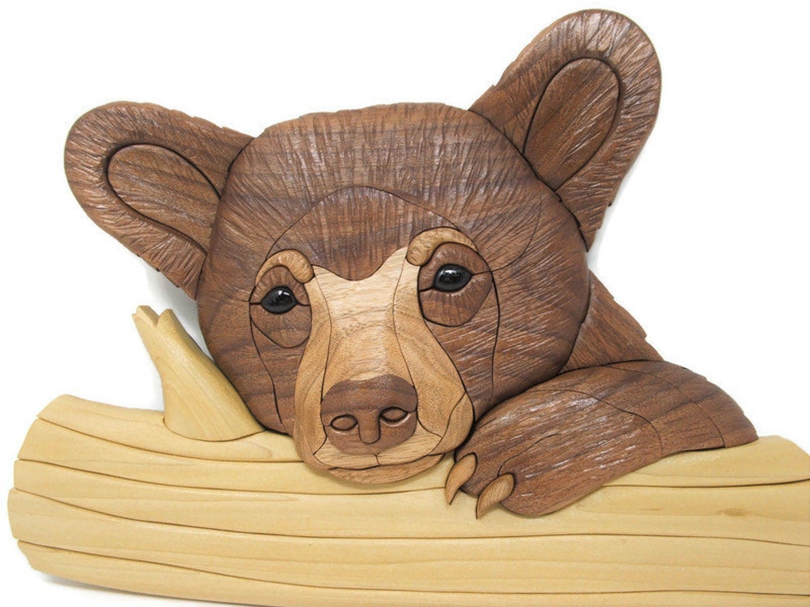 Bear Cub Wood Sculpture Intarsia Style Wood Art - Etsy