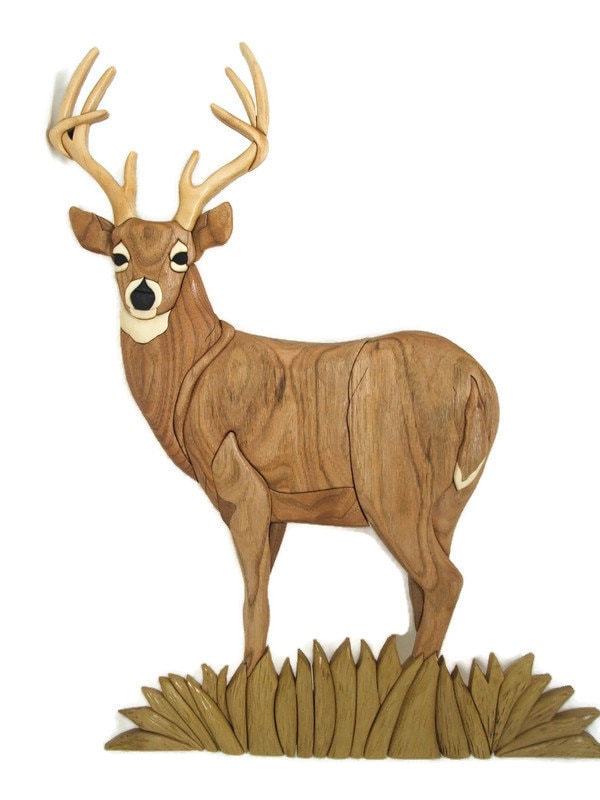 Deer White Tail Buck Wood Intarsia - Etsy
