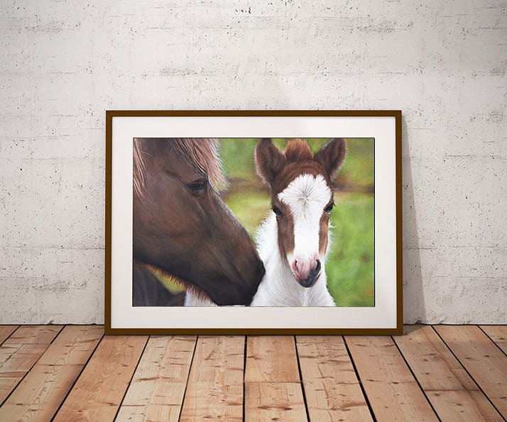 Mare and Foal Print: Color Pencil Horse Art - Etsy