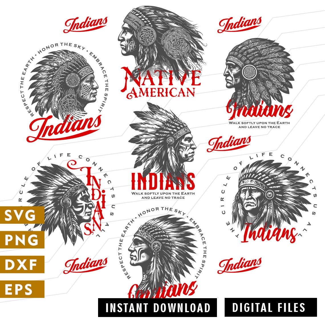 Indian Chief SVG Native Americans Set of 7 Printable Files - Etsy