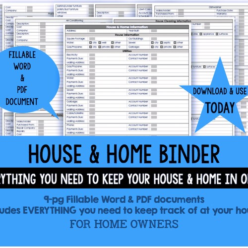 Complete House & Home Information Binder: Fillable/printable - Etsy