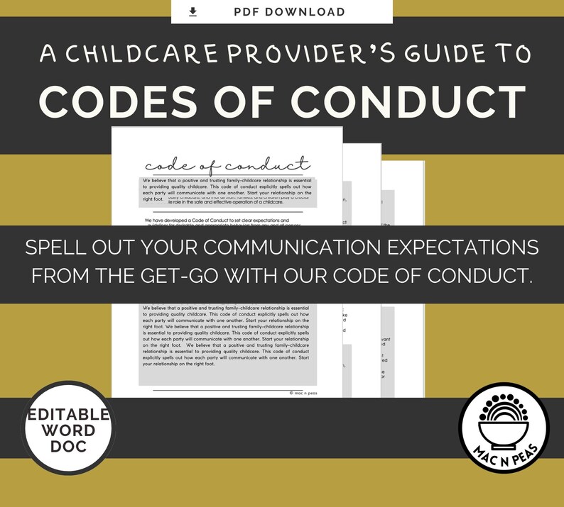 Daycare Code of Conduct – Childcare Provider Guide (word & PDF) - Etsy