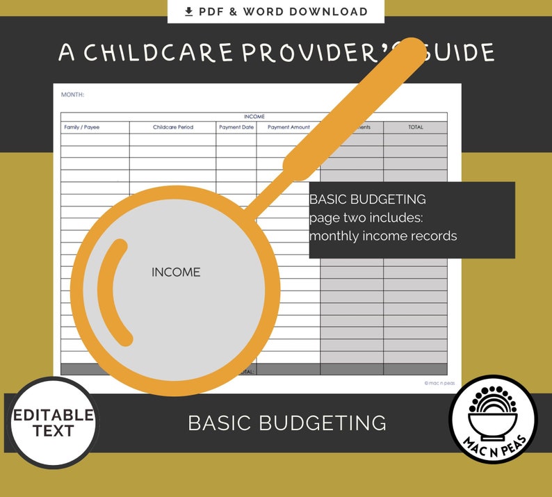 Daycare Monthly Budget PDF & Editable Word A Childcare - Etsy