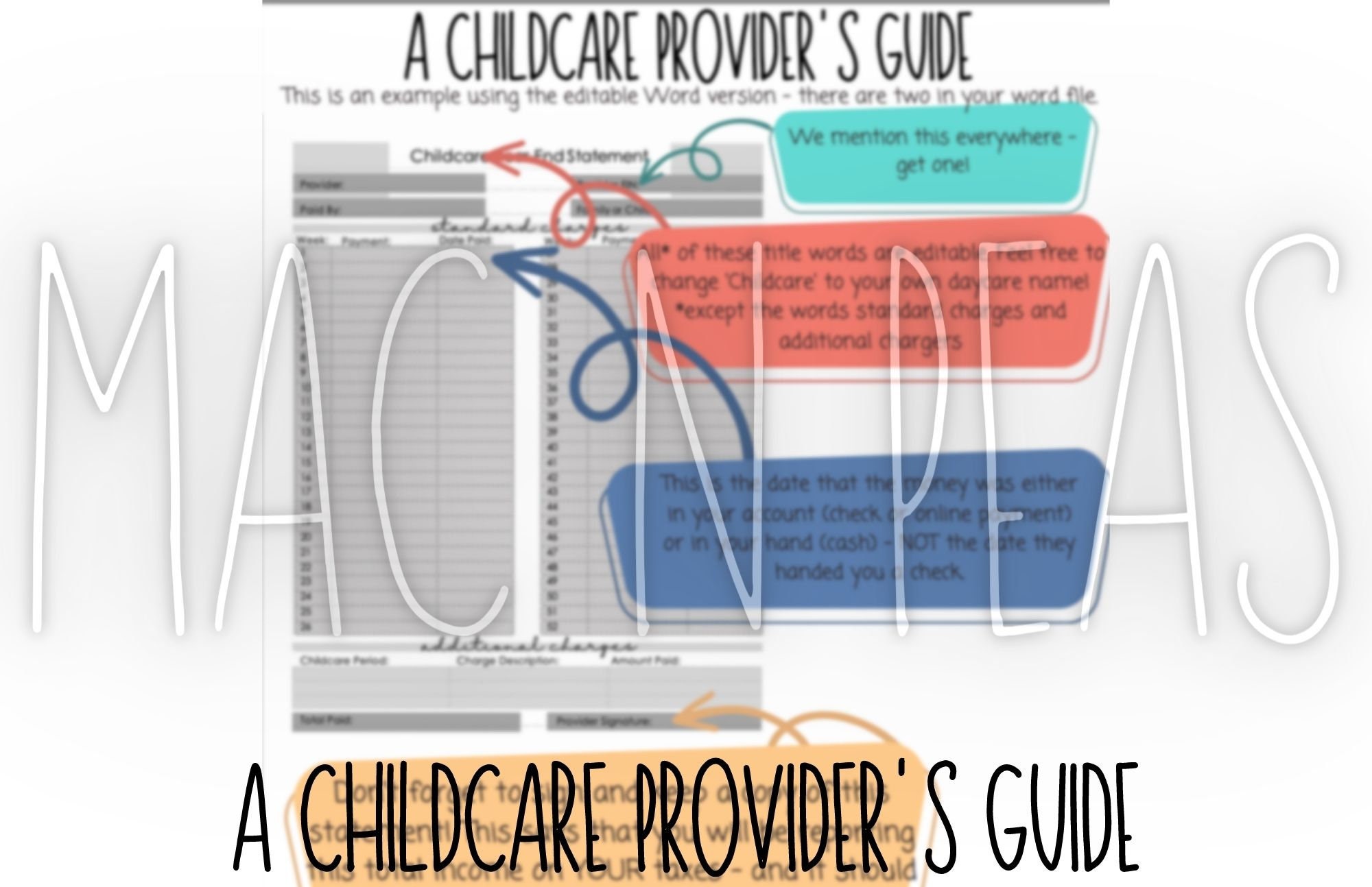 Daycare Year-end Receipt & Tax Statement - PDF and Editable Word | A ...