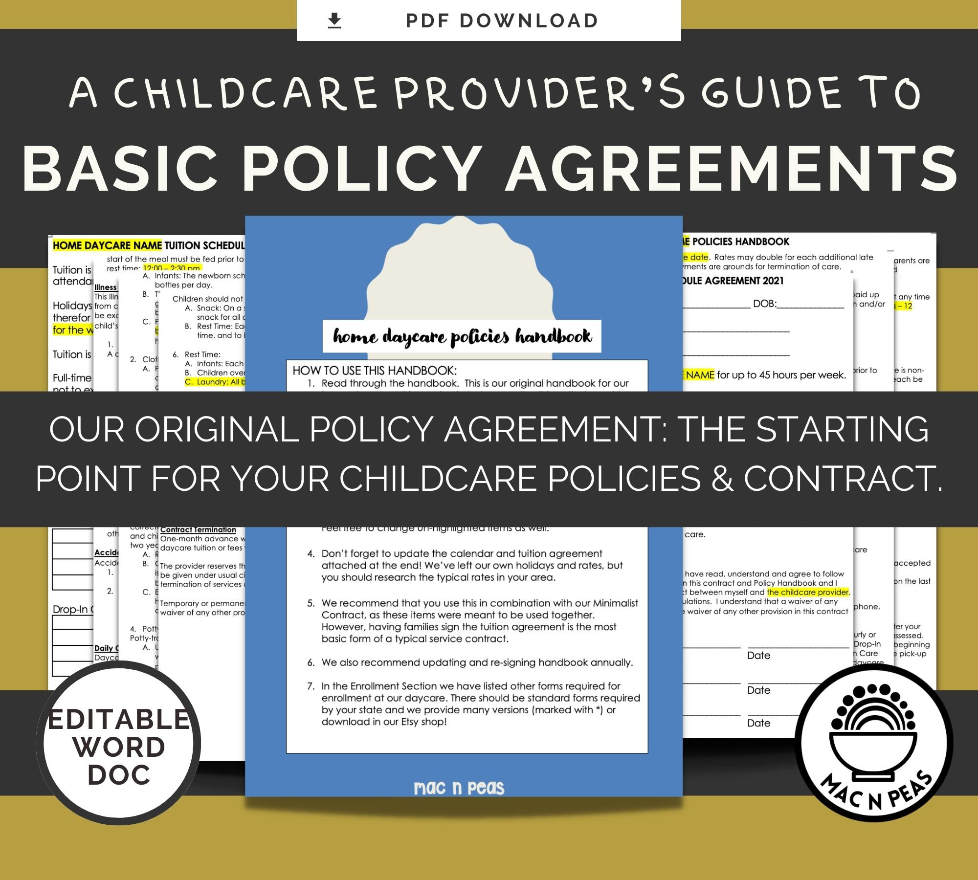 Daycare Policy Agreement Bundle - PDF & Editable Word | A Childcare ...