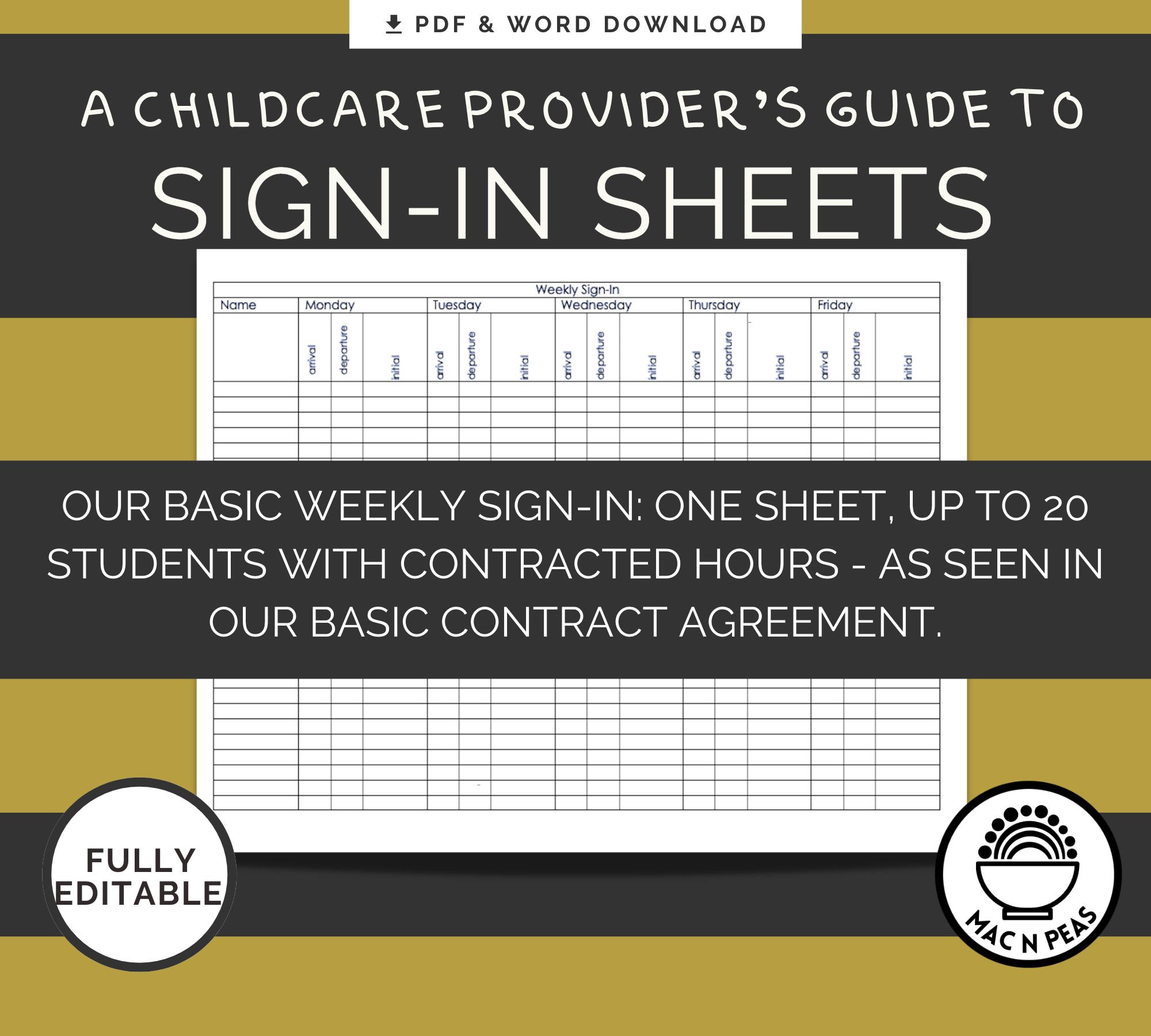 Daycare Weekly Sign in - PDF & Editable Word | A Childcare Provider's ...