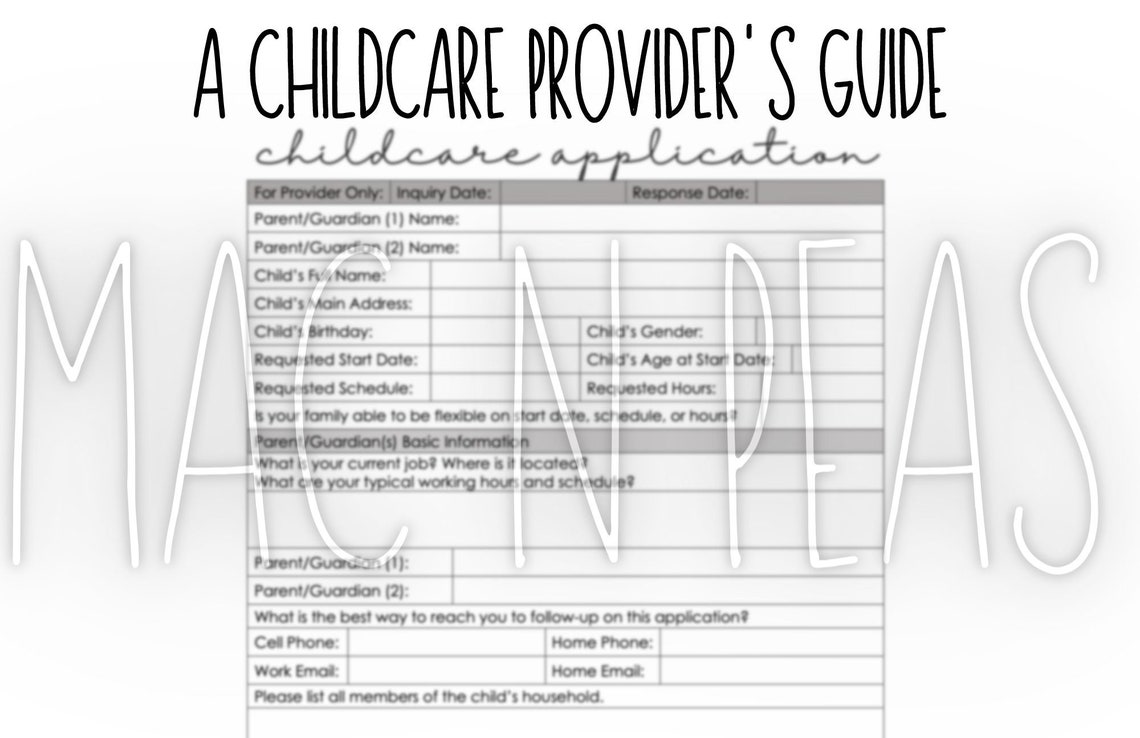 Daycare Enrollment Application - PDF & Editable Word | A Childcare ...