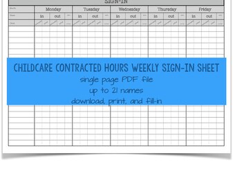 Childcare Sign in Sheet | Etsy