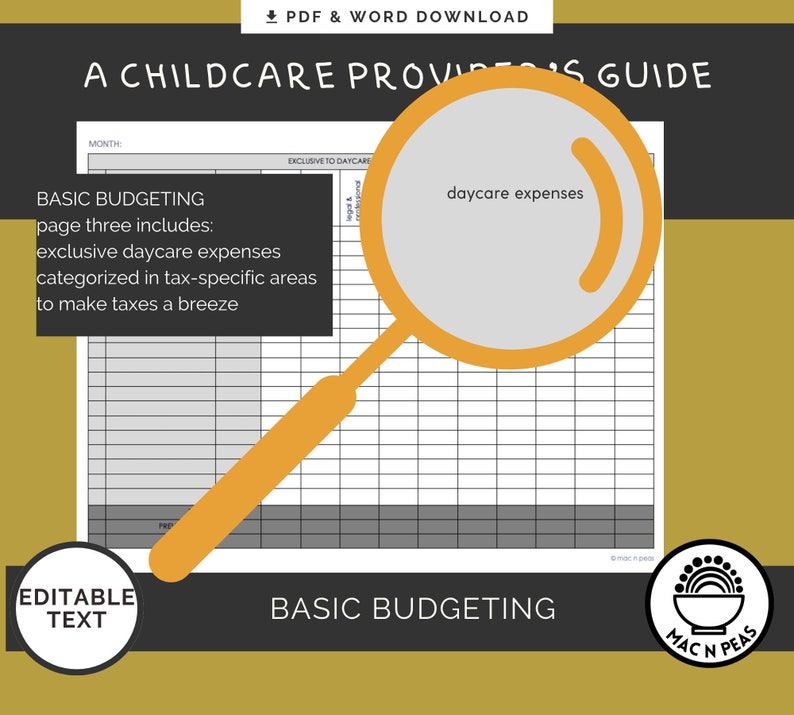 Daycare Monthly Budget PDF & Editable Word A Childcare - Etsy