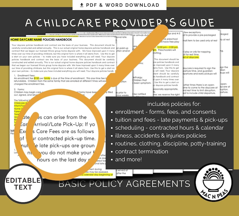 Daycare Policy Agreement Bundle - PDF & Editable Word | A Childcare ...