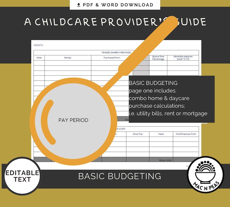Daycare Monthly Budget PDF & Editable Word A Childcare - Etsy