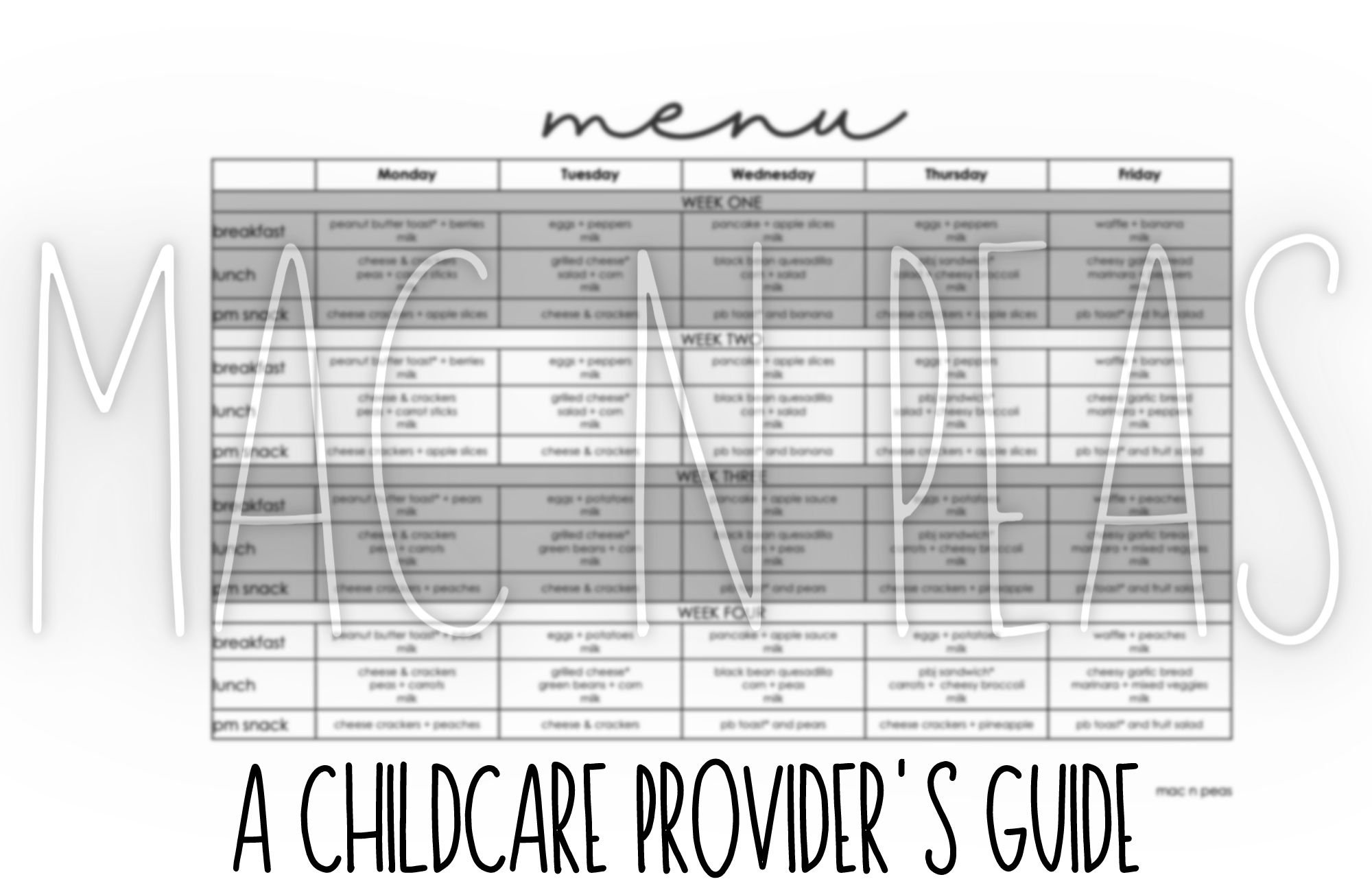 Daycare Menu Bundle (under 500/month!) | CACFP Approved! | A Childcare ...