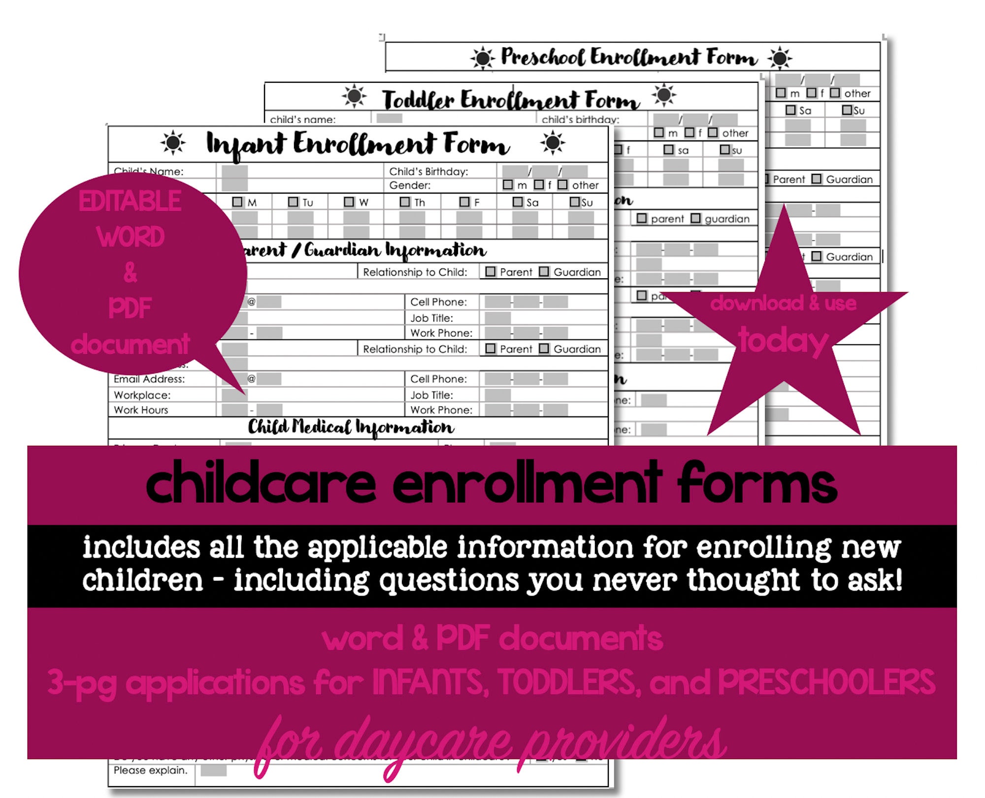 Digital Childcare Enrollment Forms | Infant, Toddler, & Preschool | for ...