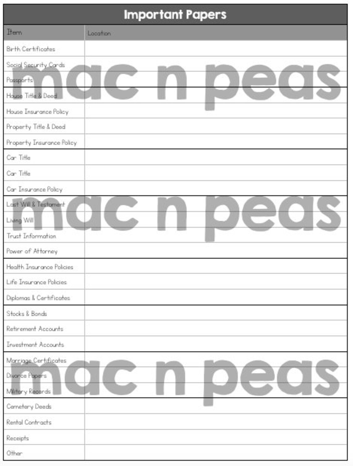 Emergency Information Binder Printable | Household Binder | Financial ...