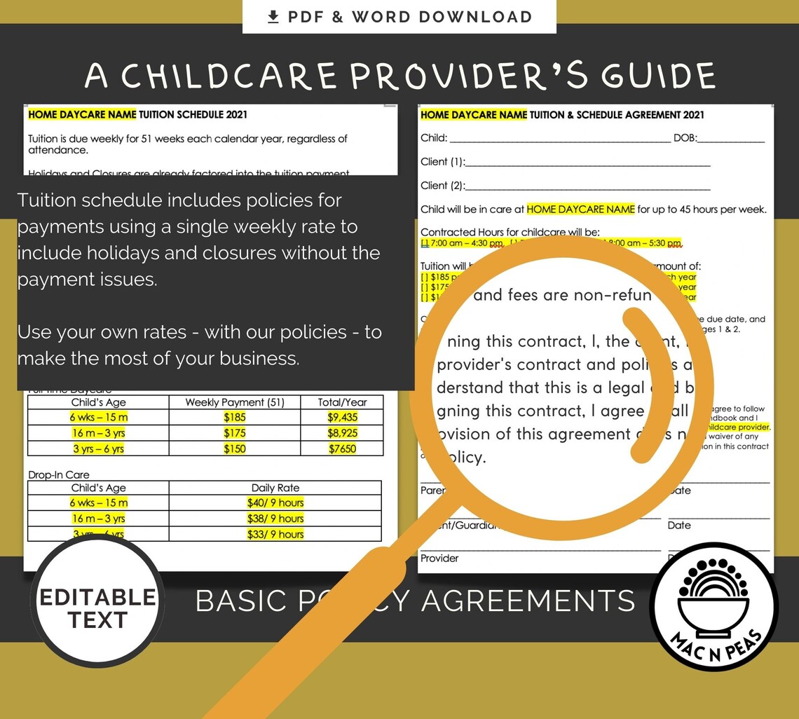 Daycare Policy Agreement Bundle - PDF & Editable Word | A Childcare ...