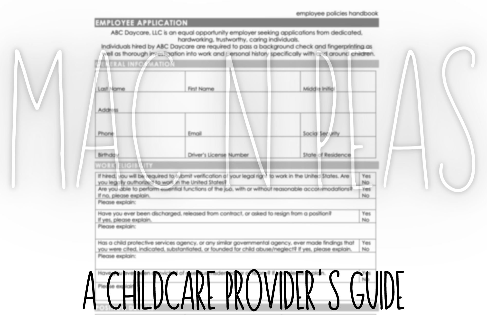 Daycare Employee Bundle - PDF & Editable Word | A Childcare Provider's ...