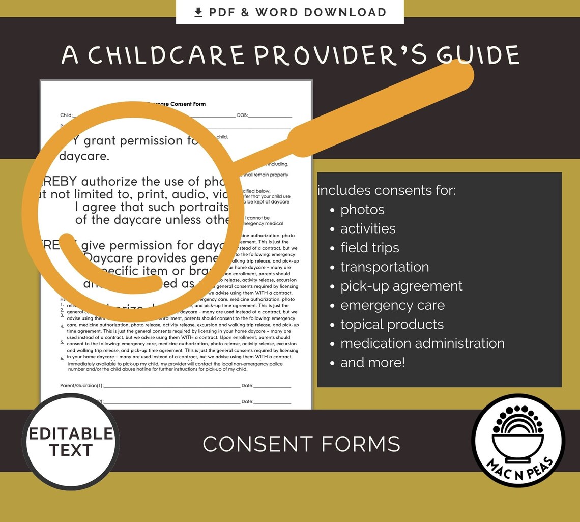 Daycare Consent Forms – Childcare Provider Guide (PDF & Word) - Etsy