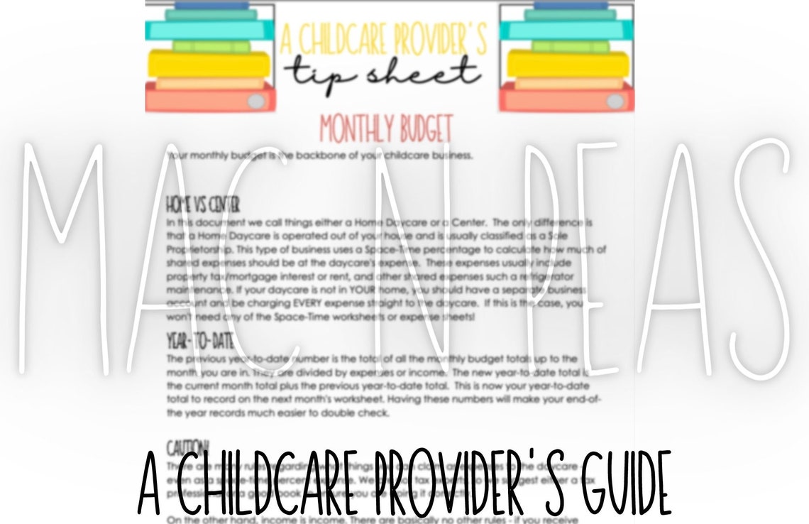 Daycare Budgeting Bundle - Editable Word & PDF | A Childcare Provider's ...