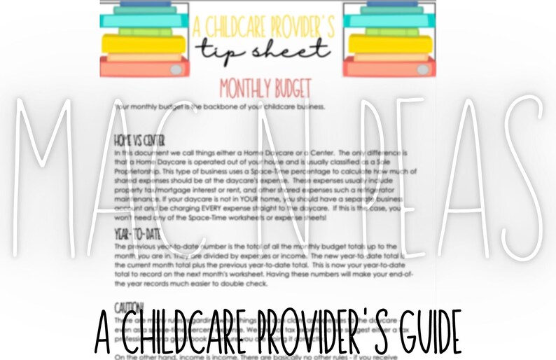 Daycare Monthly Budget - PDF & Editable Word | A Childcare Provider's ...