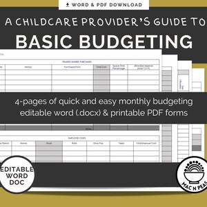 Daycare Monthly Budget PDF & Editable Word A Childcare - Etsy