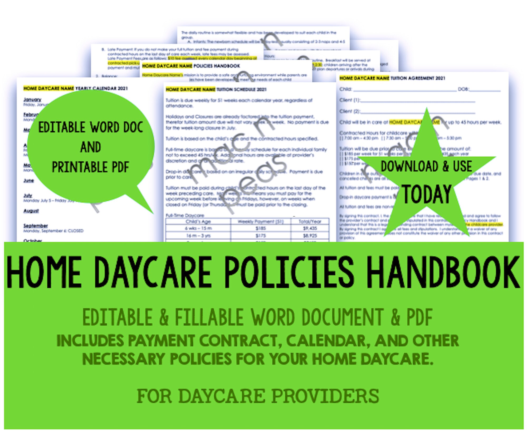 Home Daycare Policies Handbook Contract EDITABLE Word Etsy